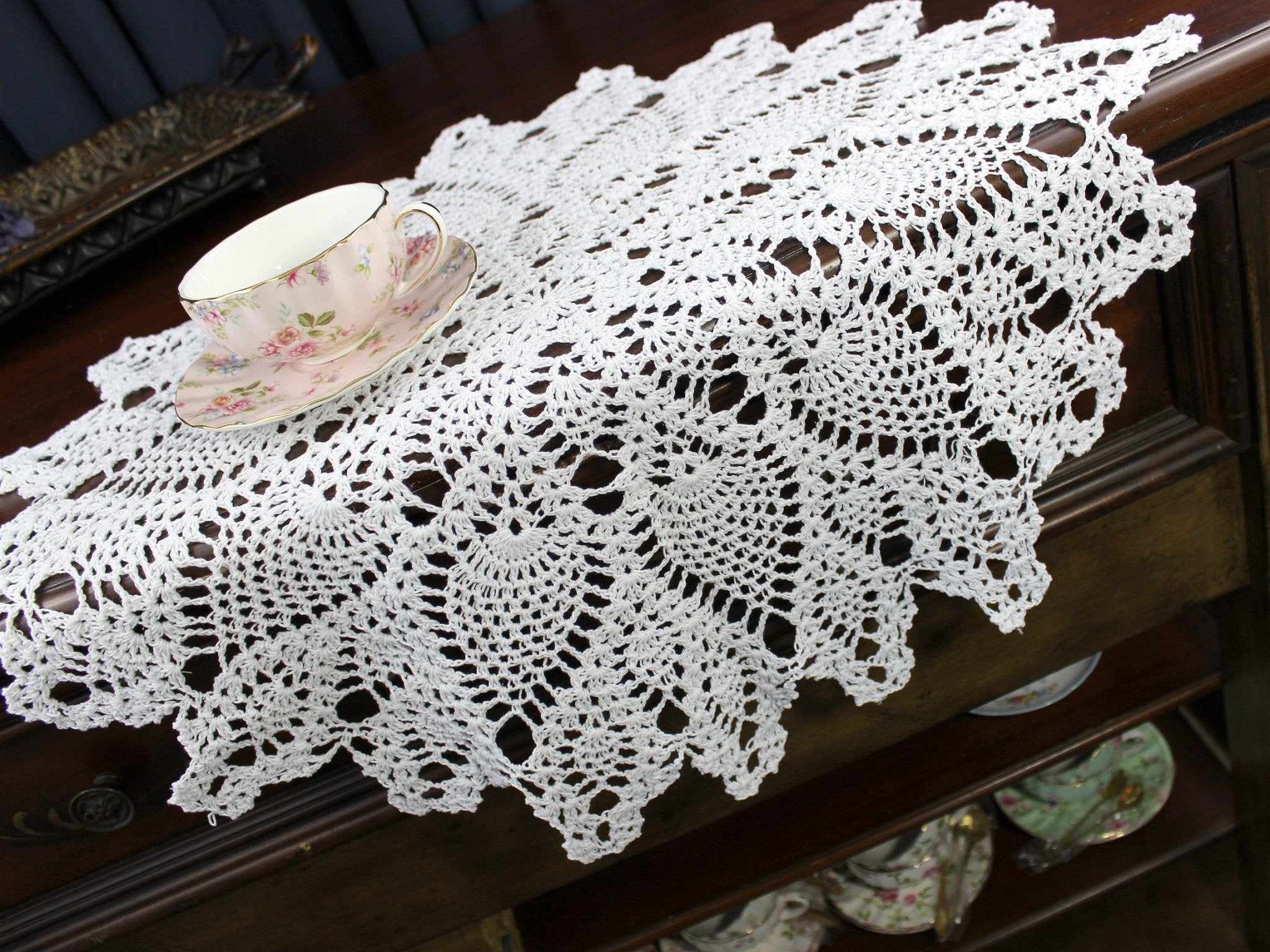 Crochet Doily, Large White Doily, Pineapple Design, Table Topper 18417 ...