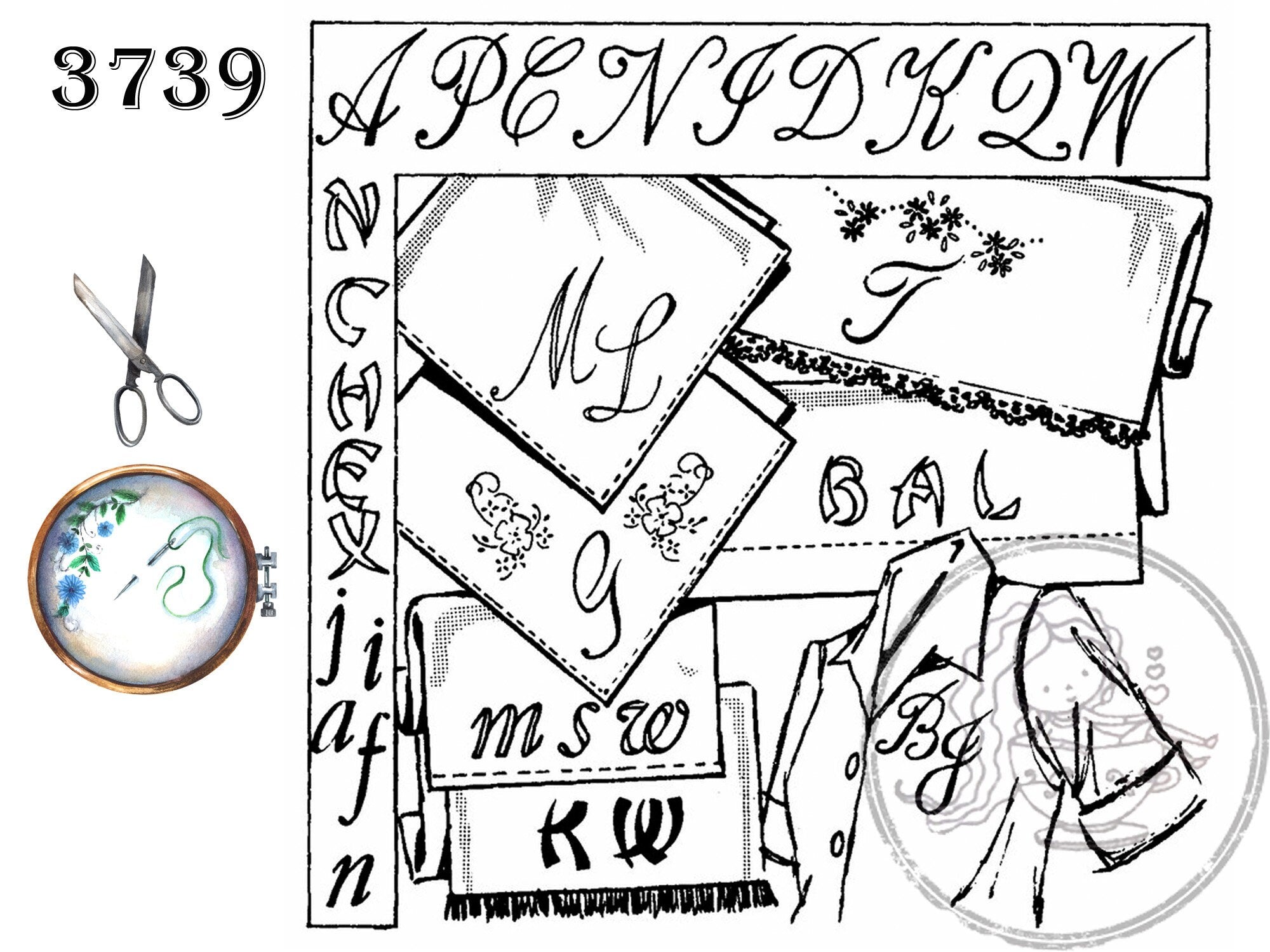 Monograms, Hot Iron Transfers, Initials 3739 – The Vintage Teacup